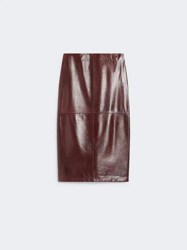 Max Mara Midi Nappa Leather Skirt - Bordeaux