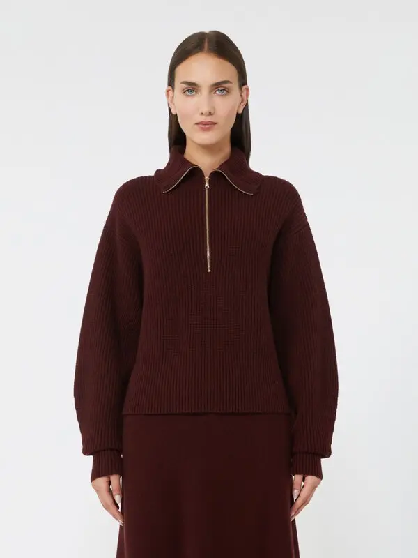 Max Mara Wool And Cashmere Jumper With Zip - Cherry