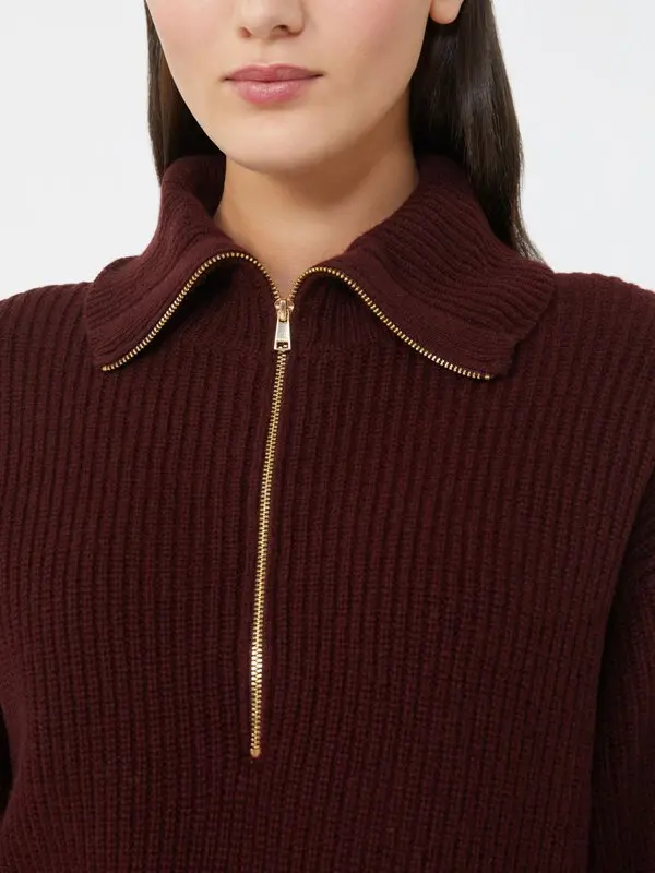 Max Mara Wool And Cashmere Jumper With Zip - Cherry