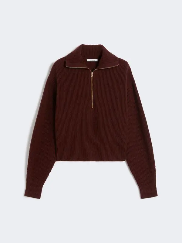 Max Mara Wool And Cashmere Jumper With Zip - Cherry