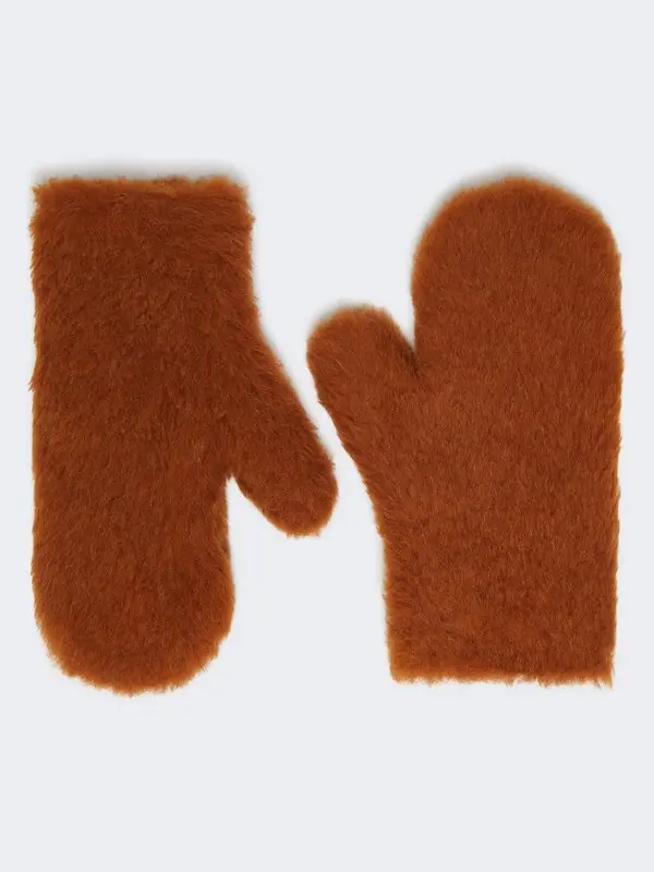 Max Mara Alpaca And Wool Teddy Fabric Mittens - Brown Bronze