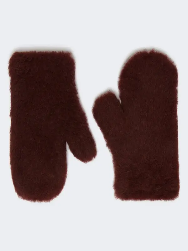 Max Mara Teddy Fabric Mittens - Red Purple
