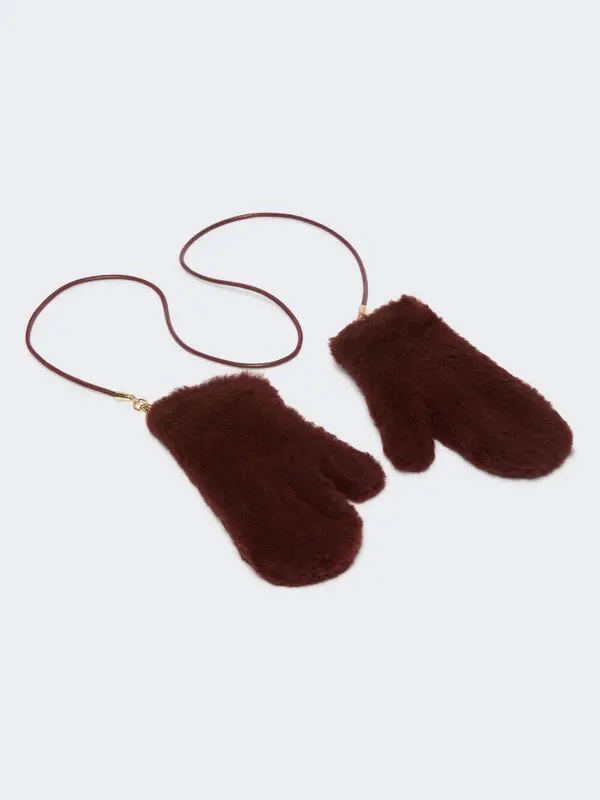 Max Mara Teddy Fabric Mittens - Red Purple