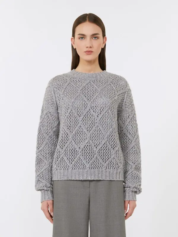 Max Mara Sweater In Wool And Cashmere With Sequins - Light Grey