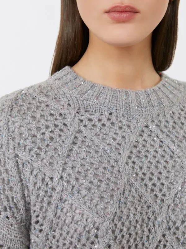 Max Mara Sweater In Wool And Cashmere With Sequins - Light Grey