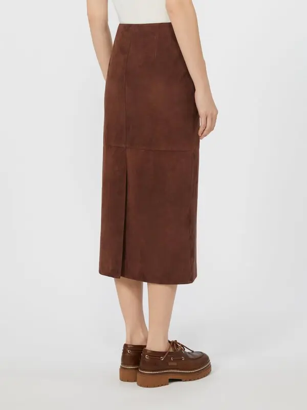 Max Mara Midi Suede Skirt - Wine-coloured