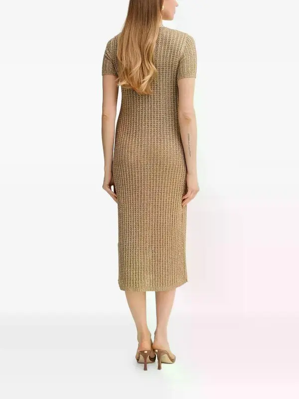 TWINSET Metallic Knit Buttoned Midi Dress