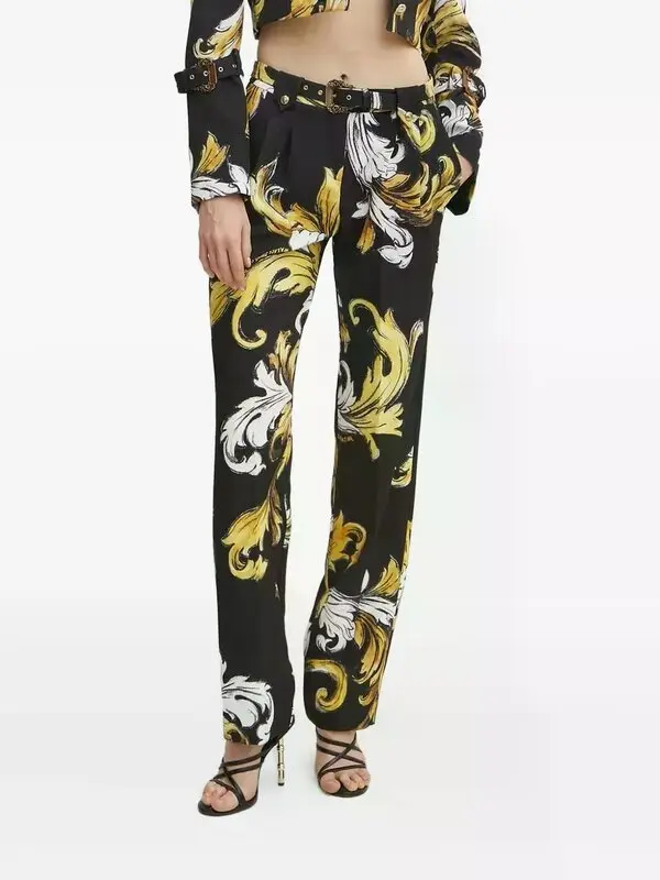 Versace Baroque-print Belted Trousers