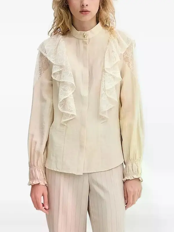 BRUUNS BAZAAR Lace-trimmed Ruffled Blouse
