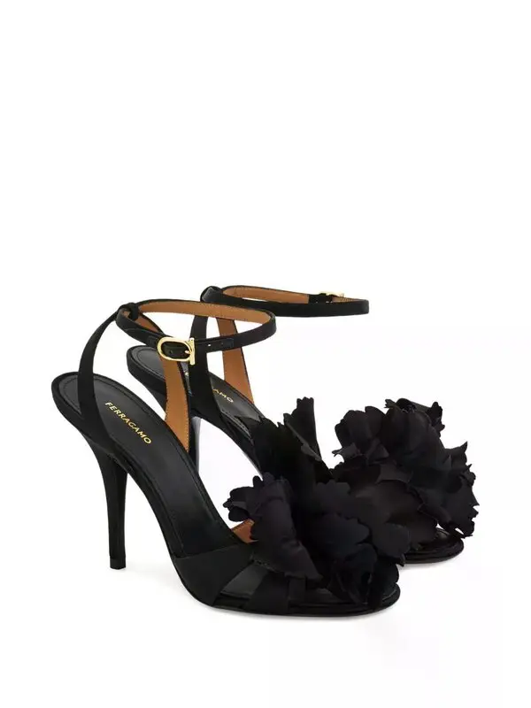 FERRAGAMO Flower-embellished Heeled Sandals - Black