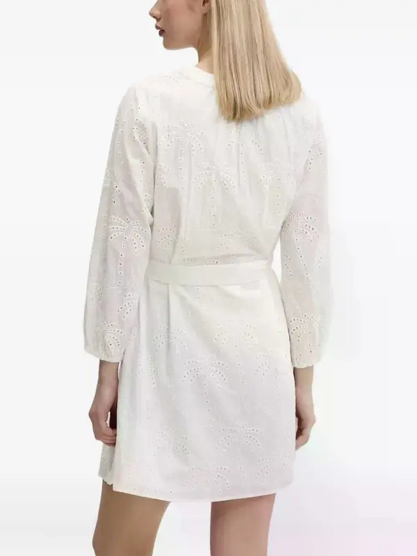 Eyelet-embroidered Belted Mini Dress - White