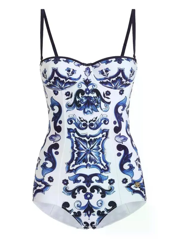Dolce & Gabbana Majolica Print Swimsuit - Blue