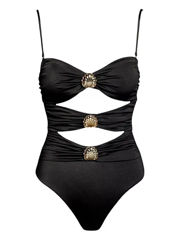 SOFIA ERHAN Shell-embellished Cut-out One-piece Swimsuit - Black