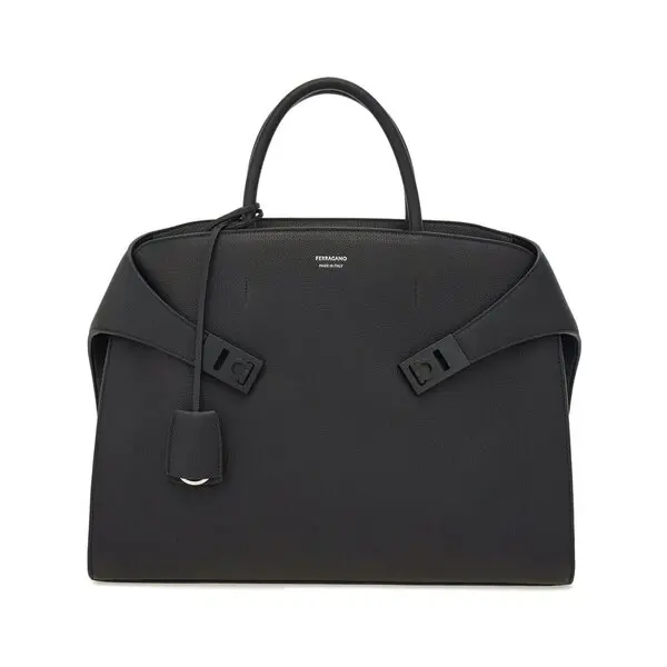 FERRAGAMO Laptop Bag With Gancini Plaque - Black