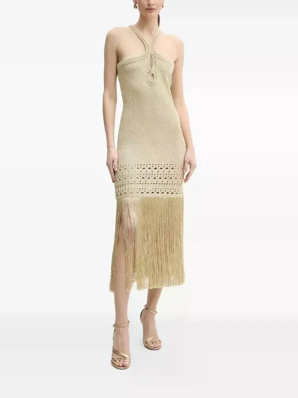 SIMONA CORSELLINI Fringe-edges Midi Dress - Neutrals