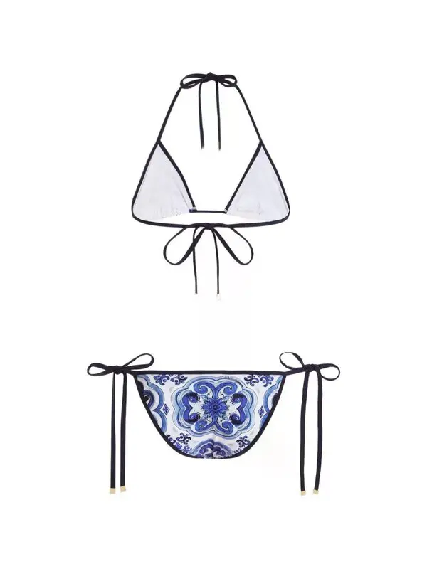 Dolce & Gabbana Majolica Print Triangle Bikini - White