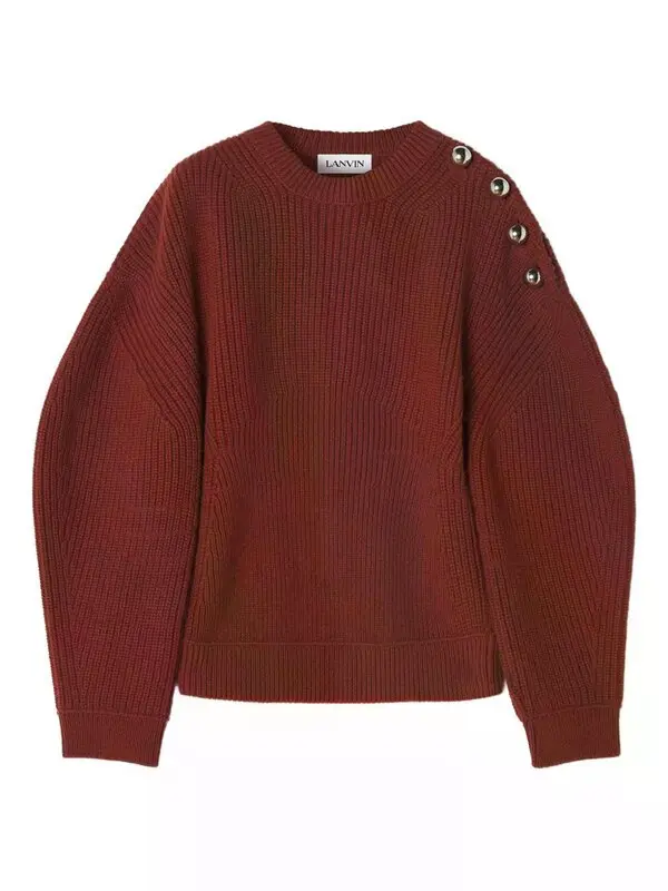 LANVIN Ribbed Knit Sweater With Buttoned Shoulder