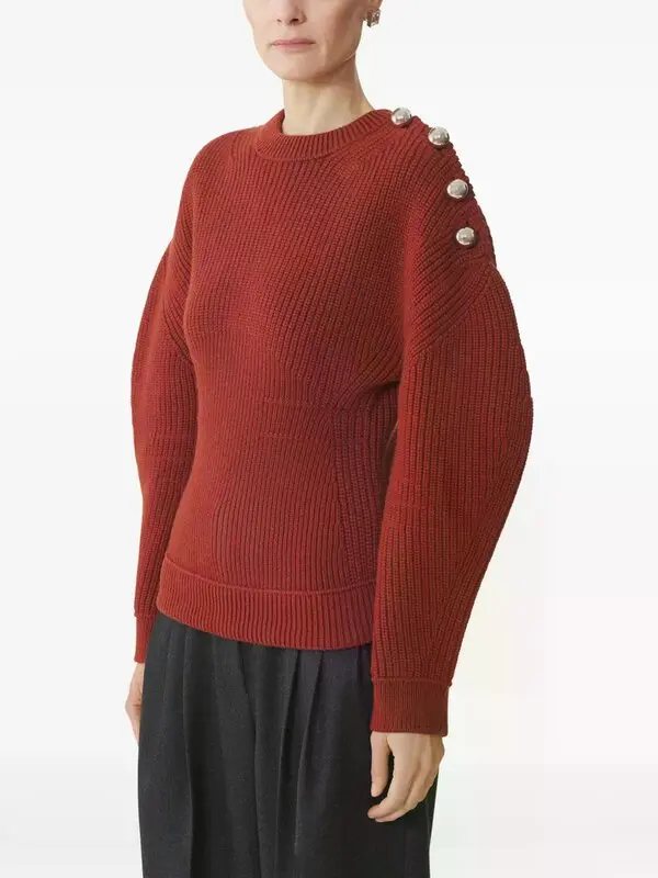 LANVIN Ribbed Knit Sweater With Buttoned Shoulder