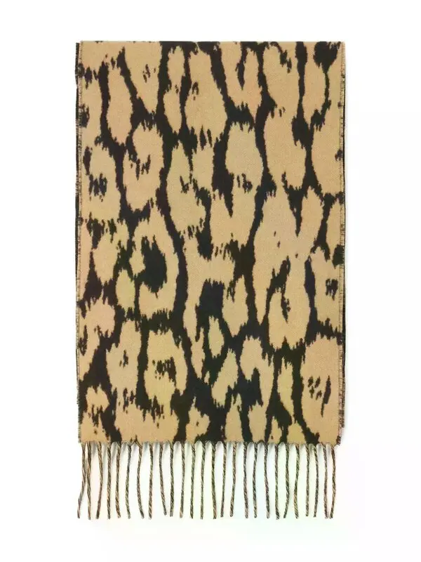 LANVIN Leopard-print Fringed Scarf - Neutrals