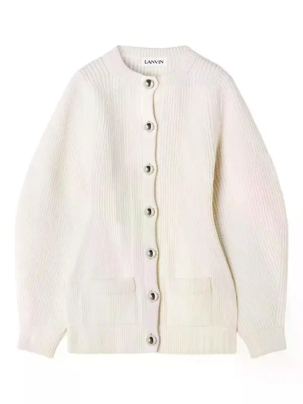 LANVIN Ribbed Knit Button Cardigan - Neutrals