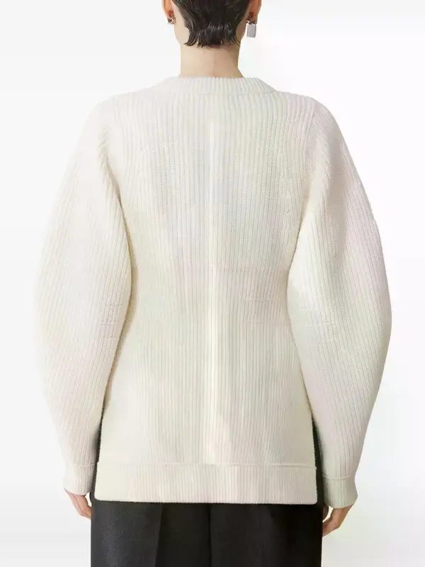 LANVIN Ribbed Knit Button Cardigan - Neutrals