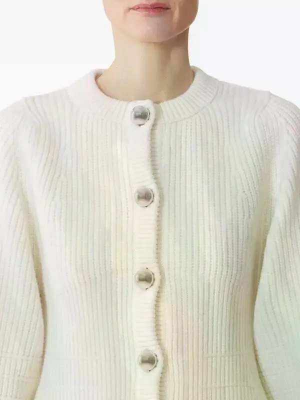 LANVIN Ribbed Knit Button Cardigan - Neutrals