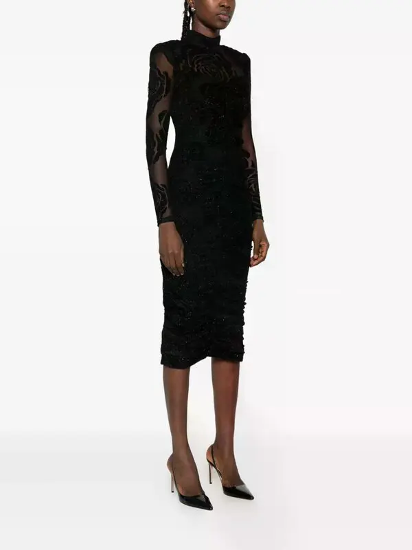 NISSA Rose-print Gathered Midi Dress