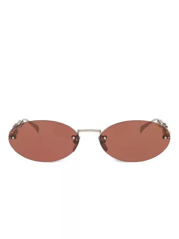 Gucci Pearl-embellished Oval Sunglasses - Silver