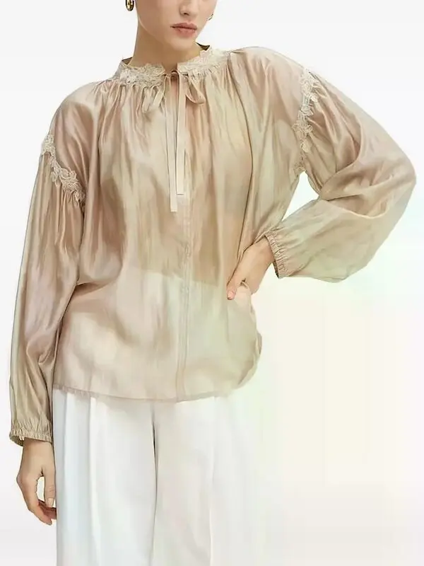 ERMANNO FIRENZE Lace-trimmed Tie-neck Top