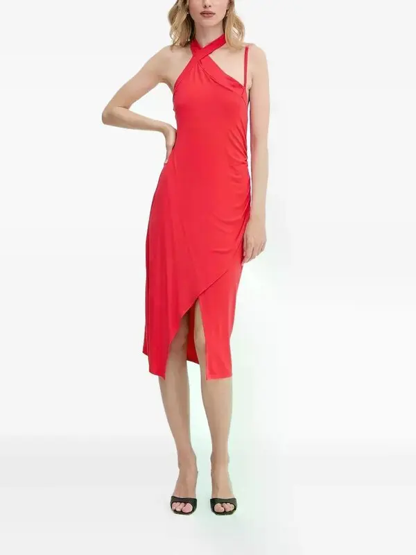 asymmetric neckline midi dress Asymmetrical Neckline Crepe Midi Dress Navy – Roland Mouret main image 1