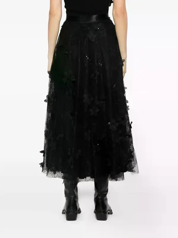NISSA Floral Lace Tiered Midi Skirt