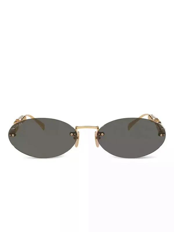 Gucci Pearl-embellished Oval-frame Sunglasses - Gold