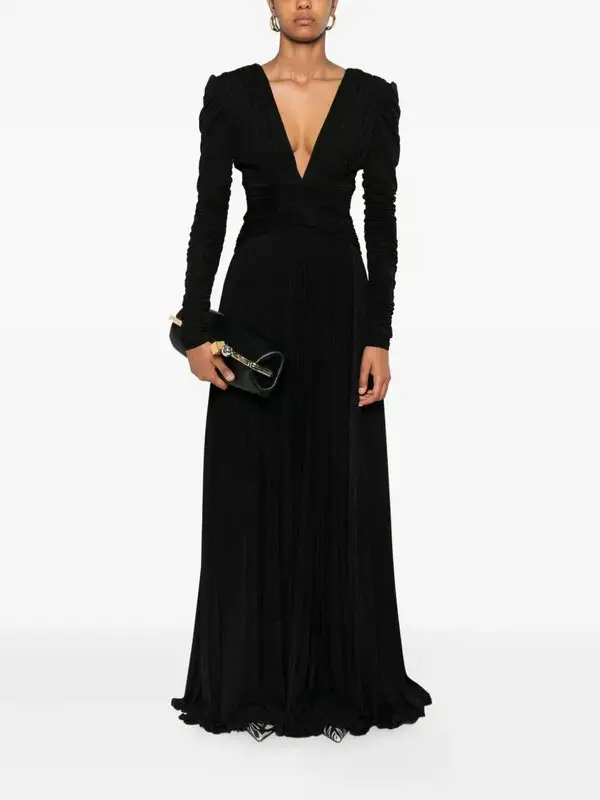 elisabetta franchi pleated long dress Pleated Chain-embellished Long Dress
