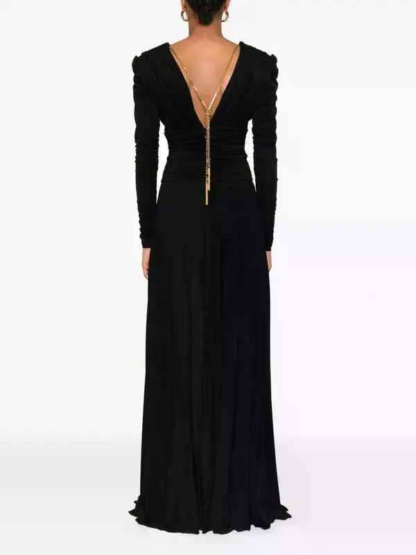Elisabetta Franchi Pleated Chain-Embellished Long Dress - Black |  Editorialist