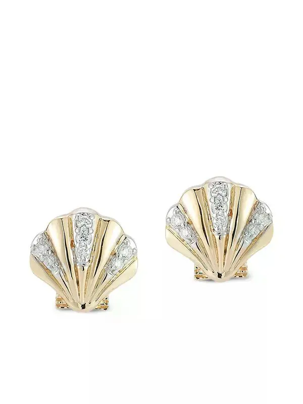 Mateo Diamond Shell Stud Earrings - Gold
