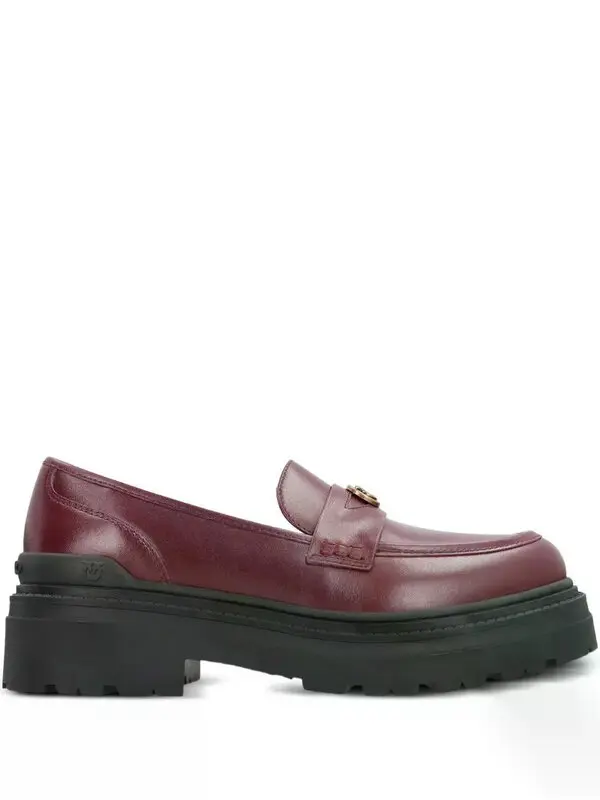 Pinko Mia Leather Platform Loafers - Red
