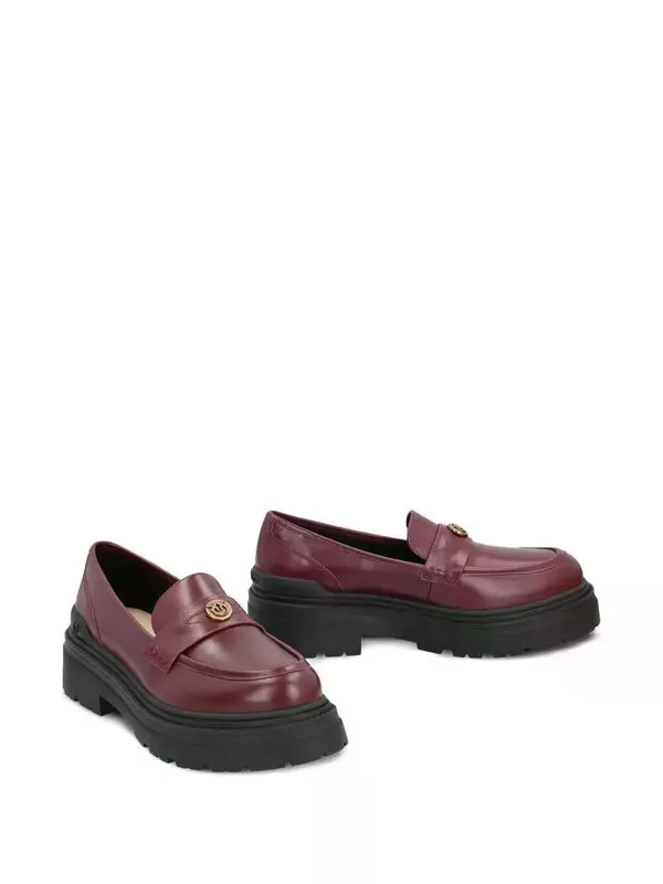 Pinko Mia Leather Platform Loafers - Red