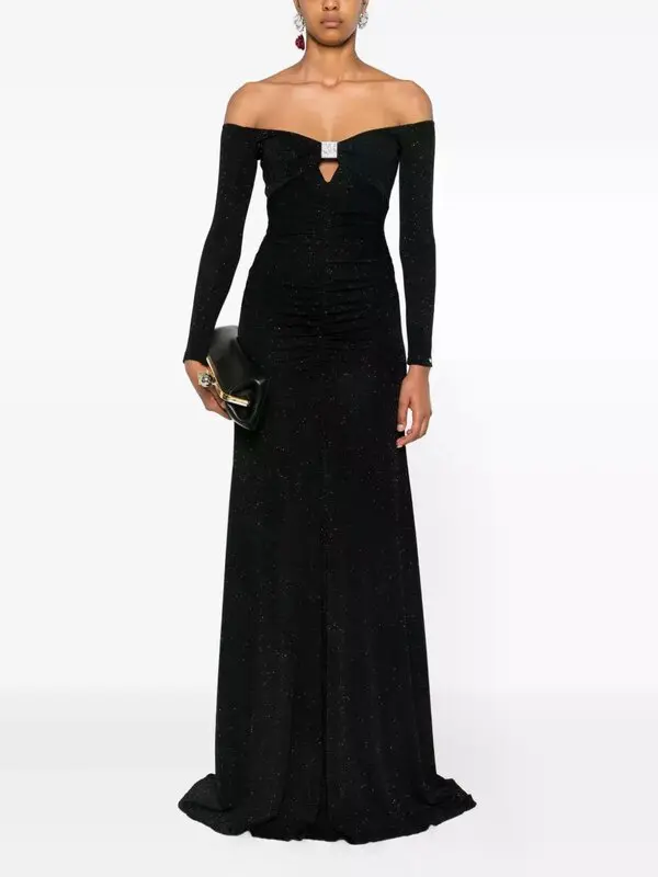 Nissa Glitter-Embellished Maxi Dress - Black | Editorialist
