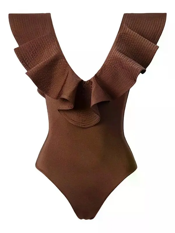 SOFIA ERHAN Ruffle-detail Swimsuit - Brown