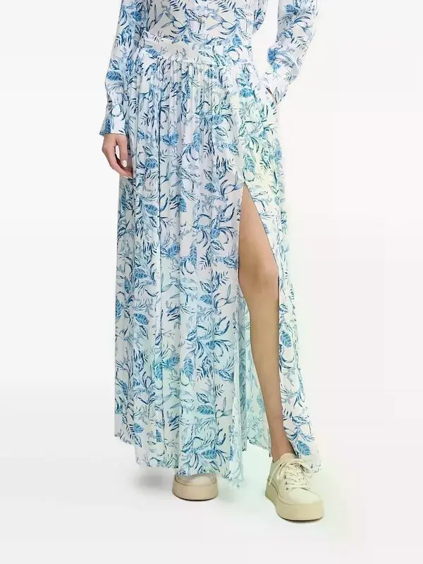 Melissa Odabash Leaf-print Side-slit A-line Midi Skirt