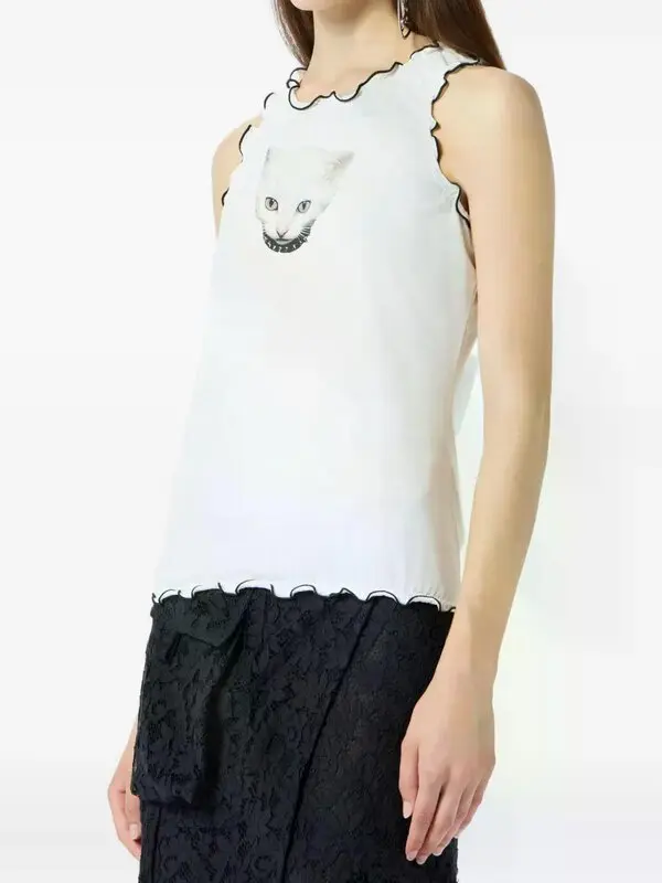 Blumarine Cat-print Ruffled T-shirt