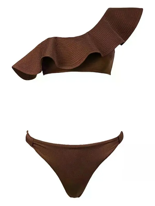 SOFIA ERHAN Ruffle-detail One-shoulder Bikini - Brown