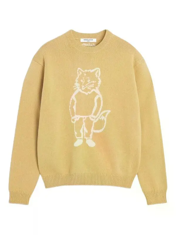 Maison Kitsuné Fox-intarsia Wool Sweater - Yellow