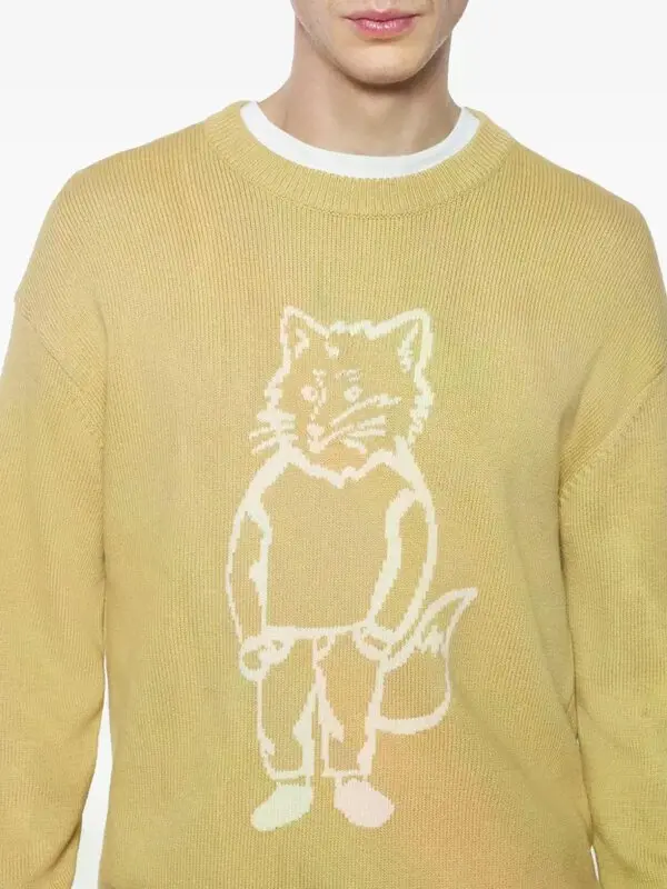 Maison Kitsuné Fox-intarsia Wool Sweater - Yellow
