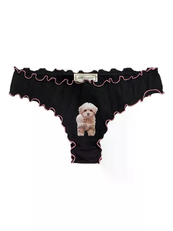 Blumarine Ruffled Puppy-print Briefs - Black