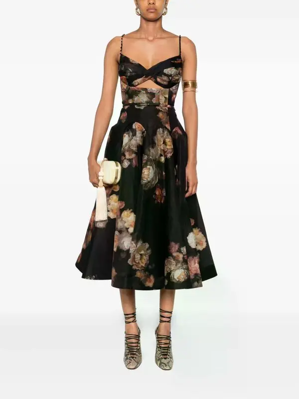 Zimmermann Hypnotic Twist Floral-print Midi Dress - Black