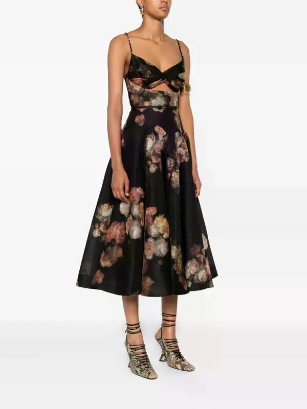Zimmermann Hypnotic Twist Floral-print Midi Dress - Black