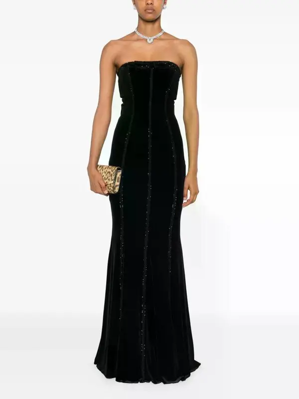 NISSA Embellished Velvet Strapless Fishtail Maxi Dress