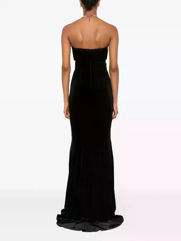 NISSA Embellished Velvet Strapless Fishtail Maxi Dress