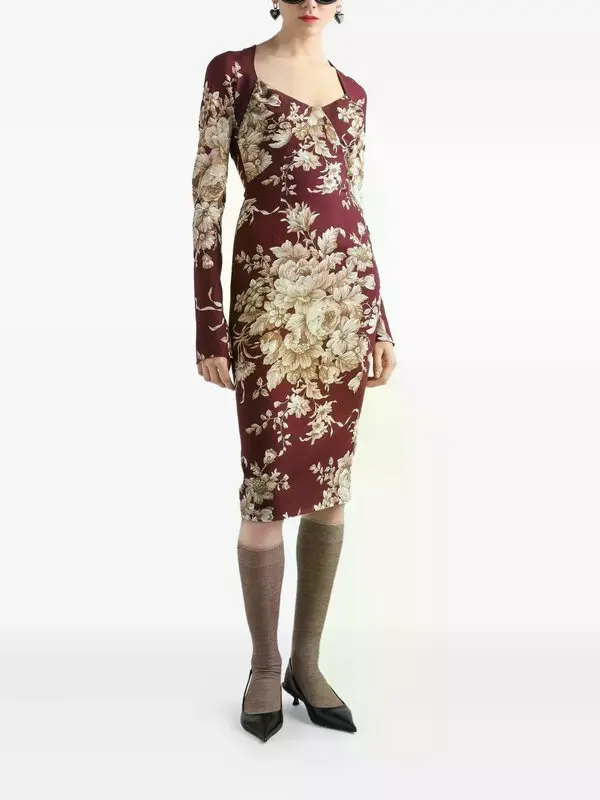 Dolce & Gabbana Floral-print Long-sleeve Midi Dress